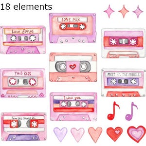 WATERCOLOR CLIPART Valentine's Mixtapes Hearts Scrapbooking Png ...