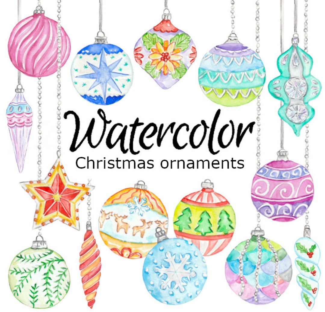WATERCOLOR CLIPART, Christmas Ornaments Toys Scrapbooking Forest Png ...