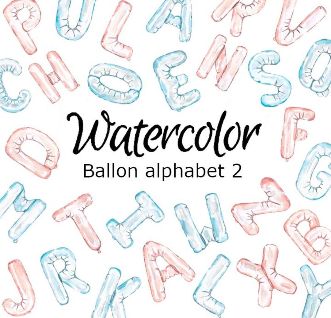 WATERCOLOR CLIPART Balloon Alphabet Pink and Blue Art Scrapbooking Png ...