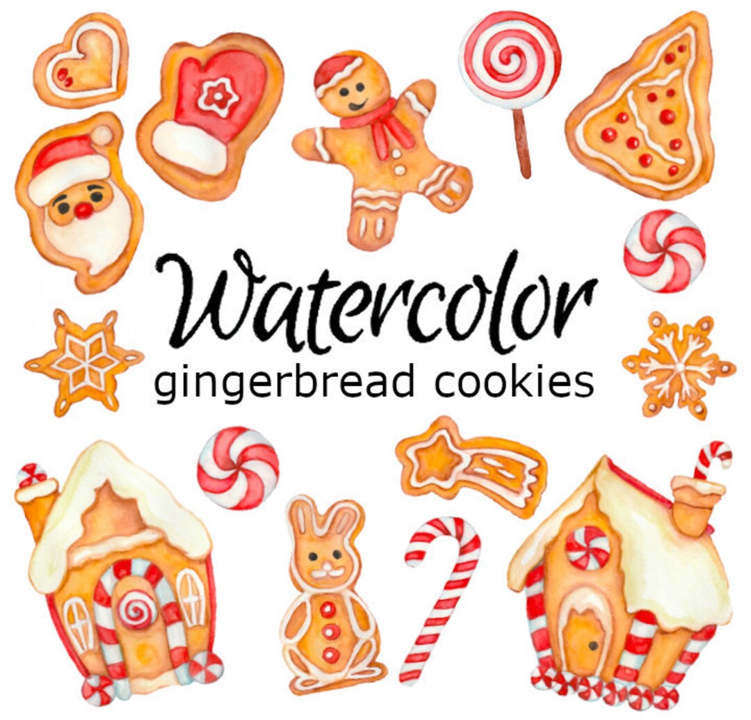 WATERCOLOR CLIPART, Gingerbread Cookies Christmas School Scrapbooking ...