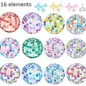 WATERCOLOR CLIPART Disco Ball Dance Art Scrapbooking Png Graphics ...