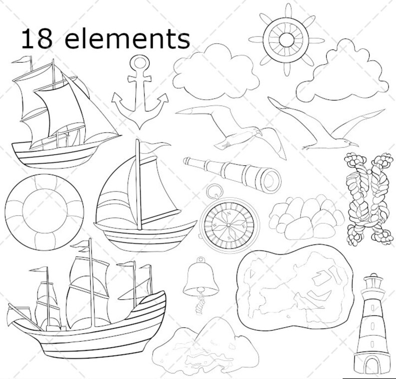 DIGITAL STAMP Marine Clipart Vector File Png Eps Svg Art Digi - Etsy