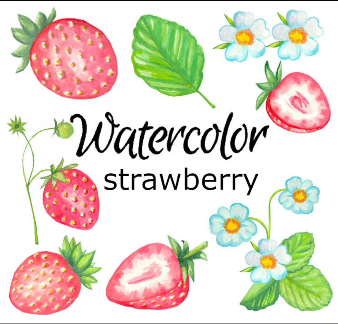 WATERCOLOR CLIPART, Strawberry Scrapbooking Kitchen Png, Graphics ...