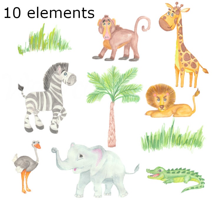 WATERCOLOR CLIPART Zoo Clip Art Nature Scrapbooking Animals | Etsy