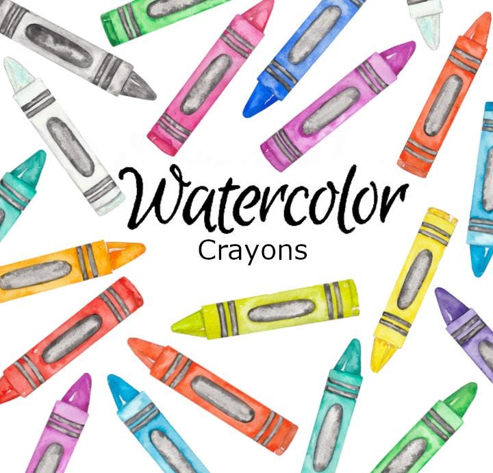Watercolor Crayon Clipart: Hand-painted School Art (PNG Digital ...
