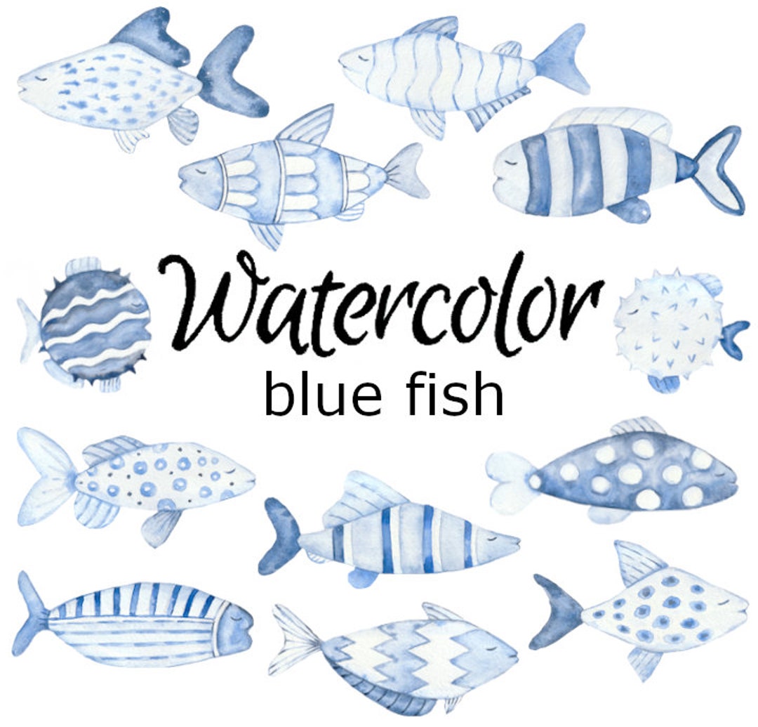 Blue Fish Watercolor Clipart: Ocean Animals PNG (digital Download) - Etsy