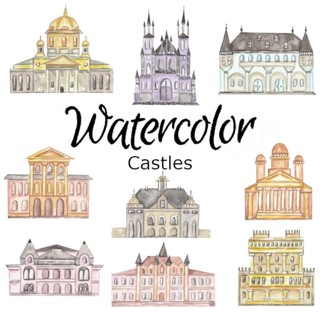 WATERCOLOR CLIPART, Castles Garden Art Scrapbooking Png Graphics ...