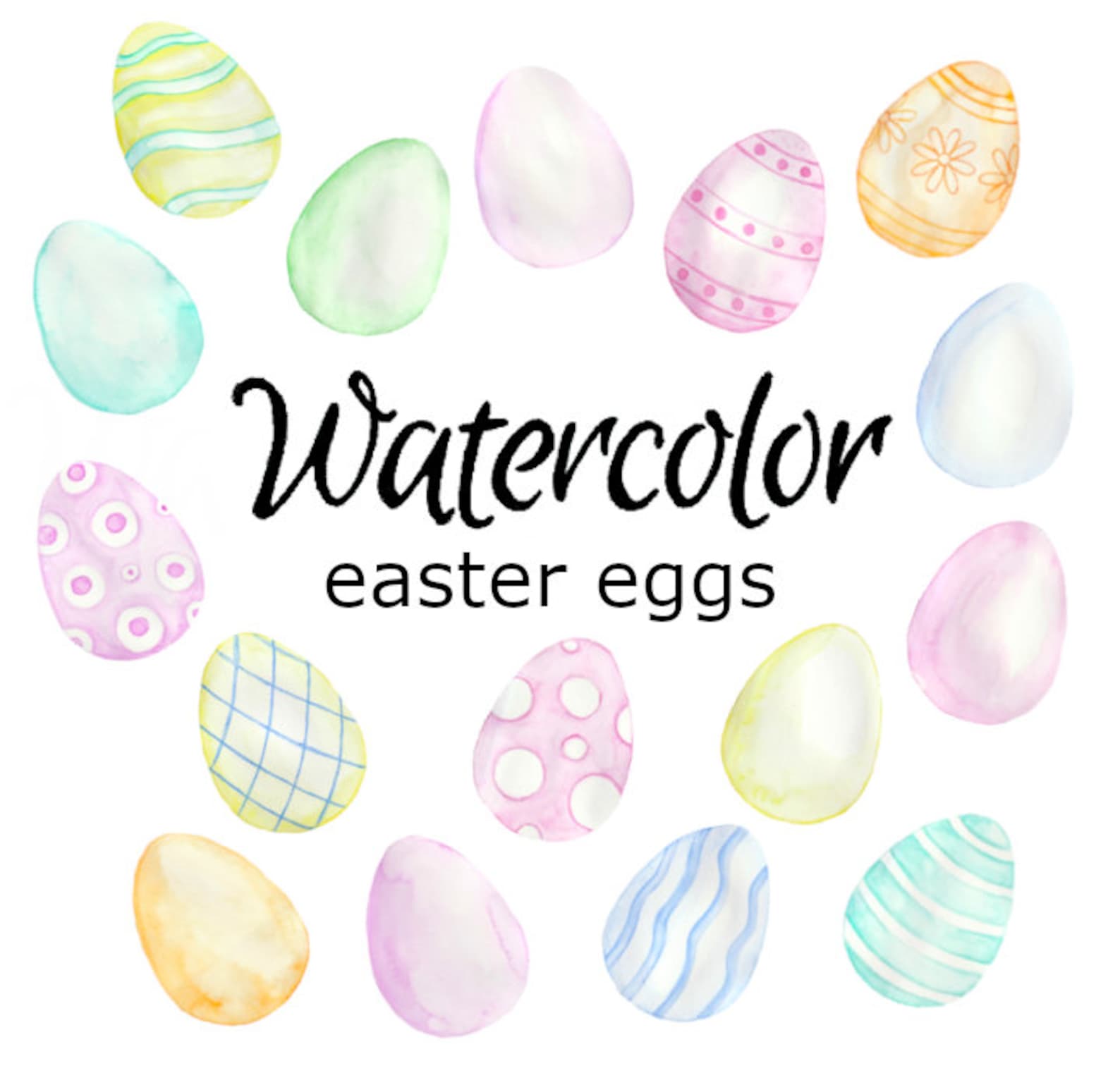 Watercolor Easter Eggs Clipart: Hand-painted PNG Graphics (digital ...