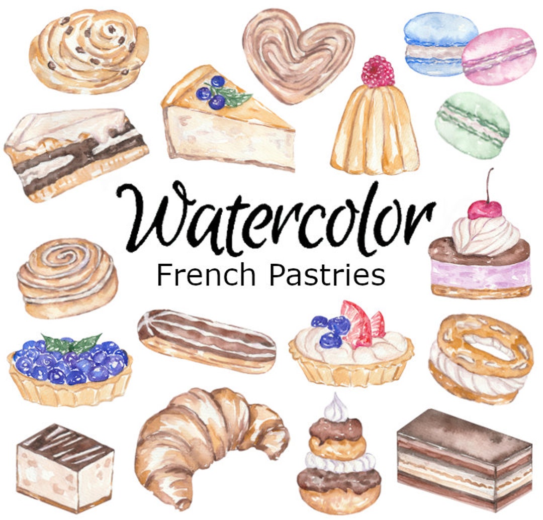 WATERCOLOR CLIPART, French Pastries Cupcake Food Scrapbooking Png ...