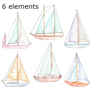 WATERCOLOR CLIPART, Sail Boat Art Scrapbooking Retro Png, Graphics ...
