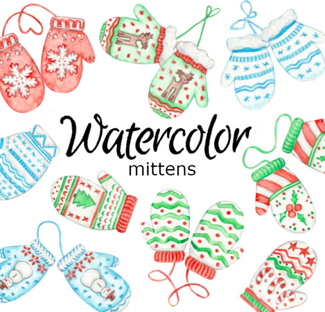 WATERCOLOR CLIPART, Mittens Christmas Gloves on the Farm Scrapbooking ...