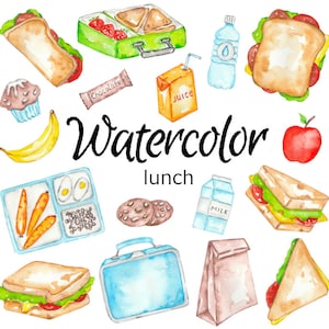 WATERCOLOR CLIPART, Lunch Food Scrapbooking Png Graphics Watercolour ...