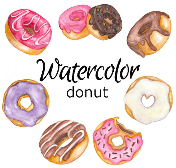 WATERCOLOR CLIPART Donut Food Scrapbooking Png Graphics | Etsy