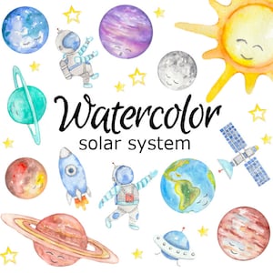 WATERCOLOR CLIPART Solar System Space Art Planet Png Graphics ...