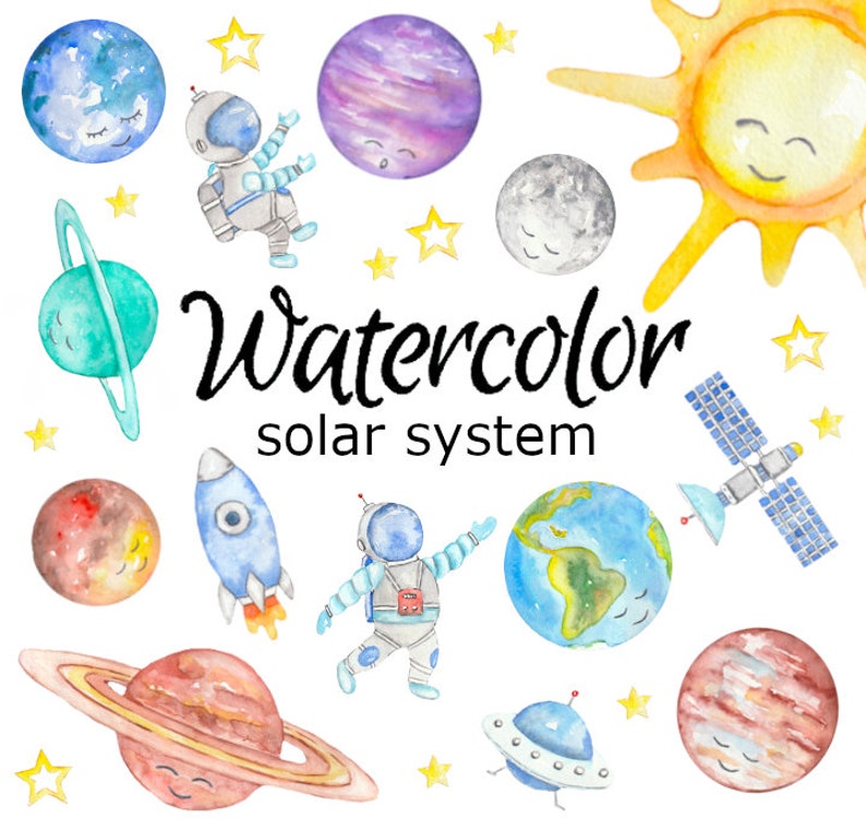 WATERCOLOR CLIPART Solar System Space Art Planet Png Graphics - Etsy
