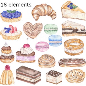 WATERCOLOR CLIPART, French Pastries Cupcake Food Scrapbooking Png ...