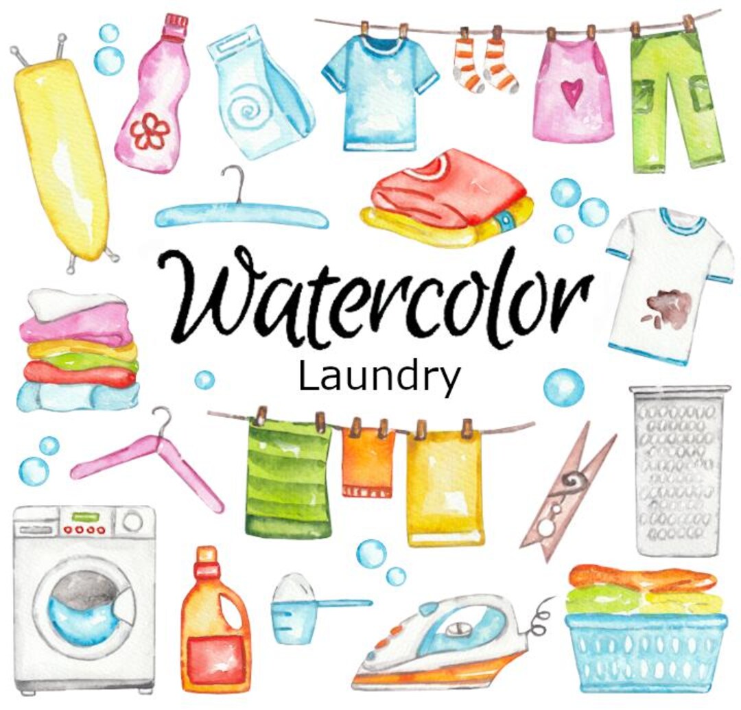 Watercolor Laundry Clipart Set Scrapbooking PNG Graphics - Etsy