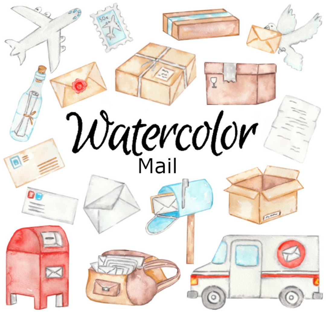 Watercolor Mail Clipart Set: Scrapbooking Graphics (PNG) - Etsy