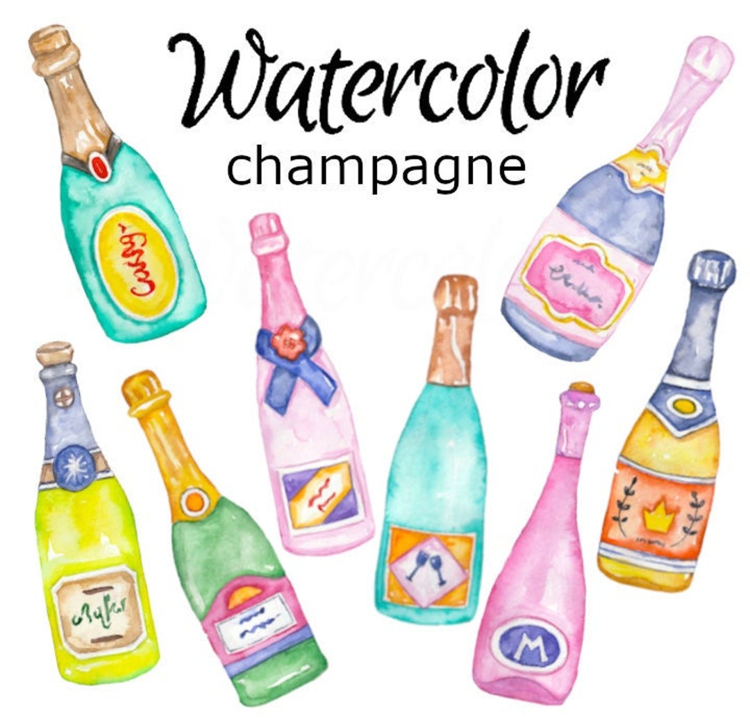 Watercolor Champagne Clipart: Cocktail Art, Scrapbooking PNG (digital ...