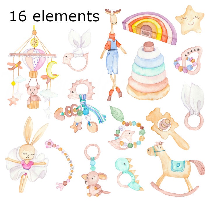 WATERCOLOR CLIPART Baby Toys Art Scrapbooking Library Png - Etsy