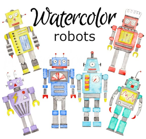 WATERCOLOR CLIPART Robots Art Scrapbooking Library Png - Etsy UK
