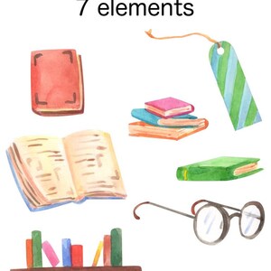 WATERCOLOR CLIPART, Book Art School Scrapbooking Library Png, Graphics ...