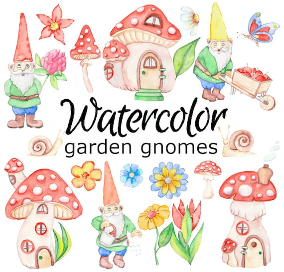 WATERCOLOR CLIPART Garden Gnomes Art Scrapbooking Png | Etsy