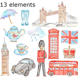 WATERCOLOR CLIPART, London Scrapbooking Png Graphics Watercolour ...
