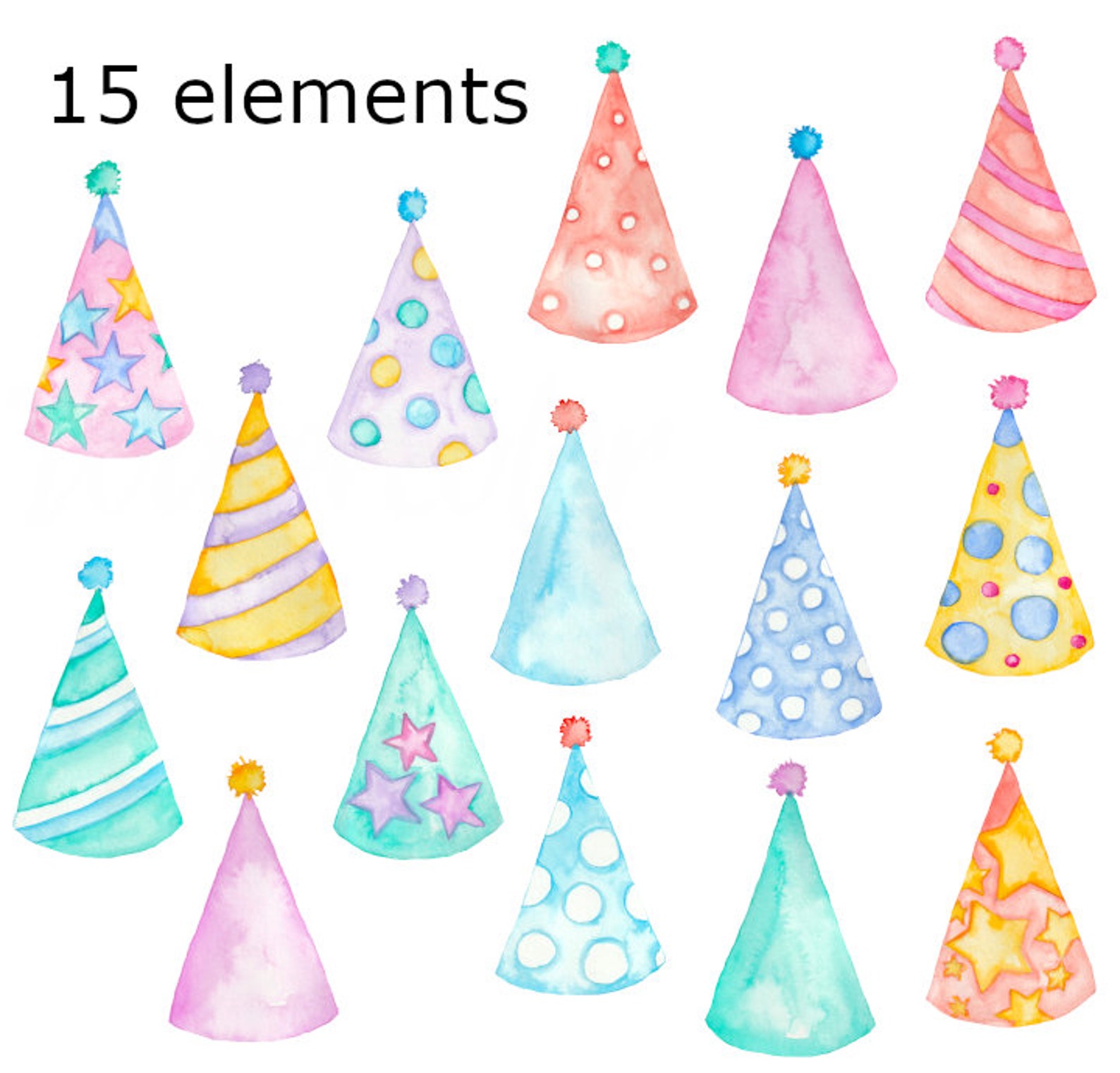 WATERCOLOR CLIPART Party Hats Art Scrapbooking Png Graphics - Etsy UK
