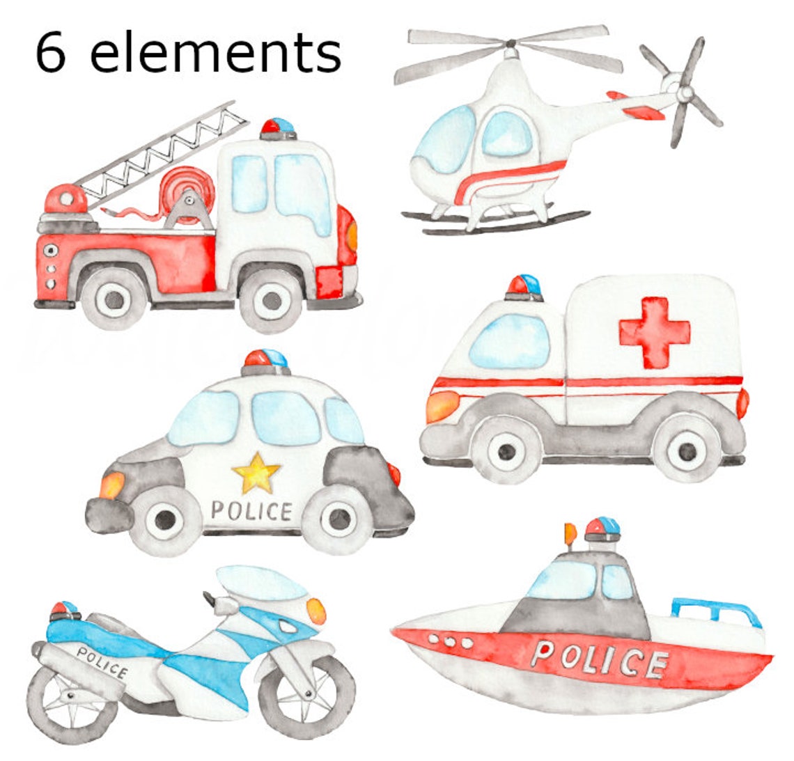 WATERCOLOR CLIPART Rescue Vehicles Art Scrapbooking Library - Etsy Canada