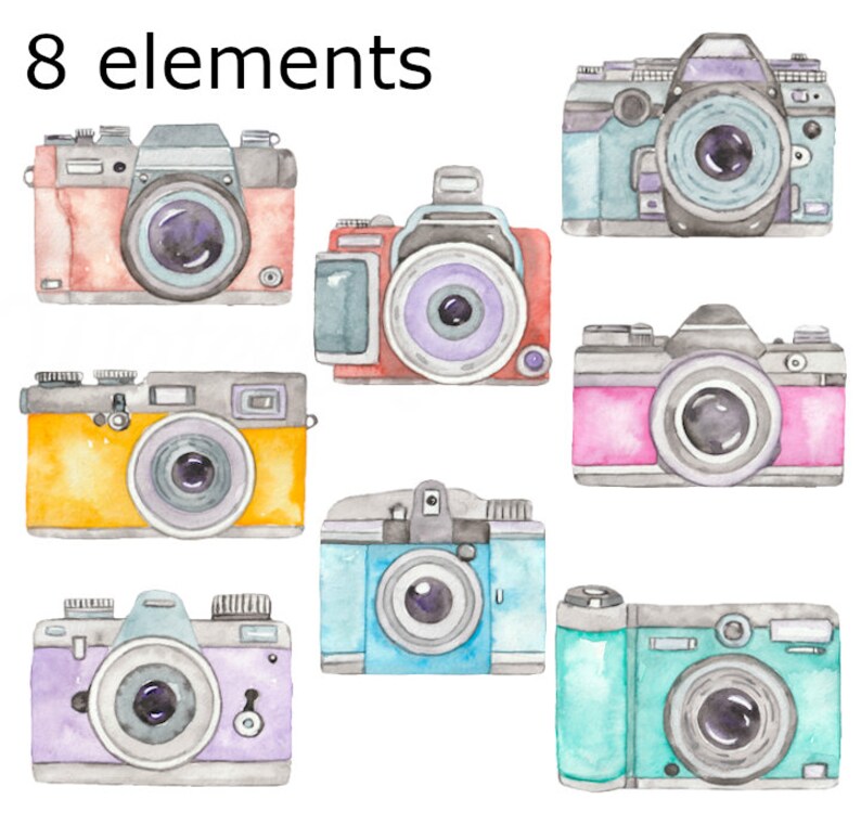 Watercolor Camera Clipart: Scrapbook Graphics (PNG) - Etsy