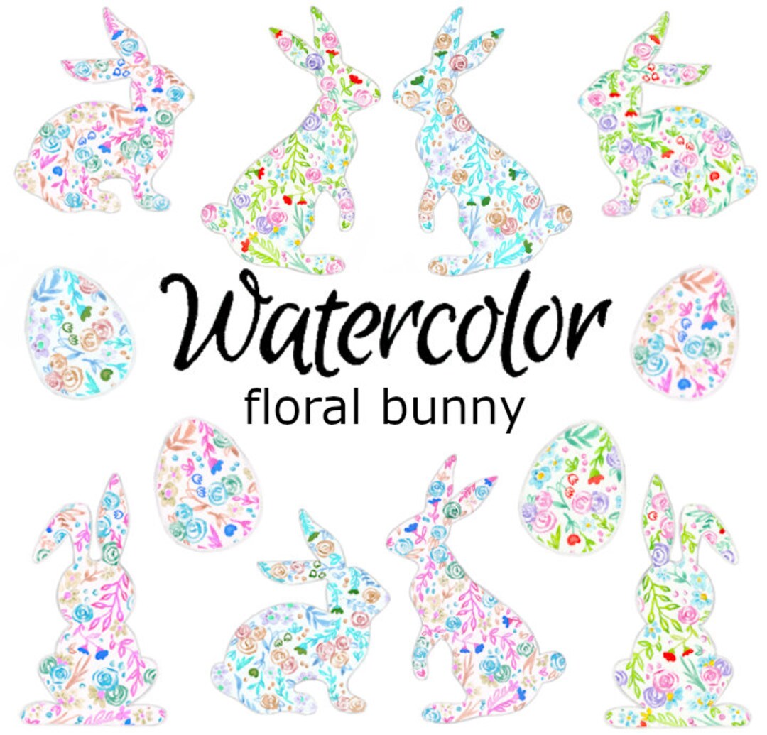 WATERCOLOR CLIPART Flowal Bunny Easter Eggs Clip Art Rabbit Animals Png ...