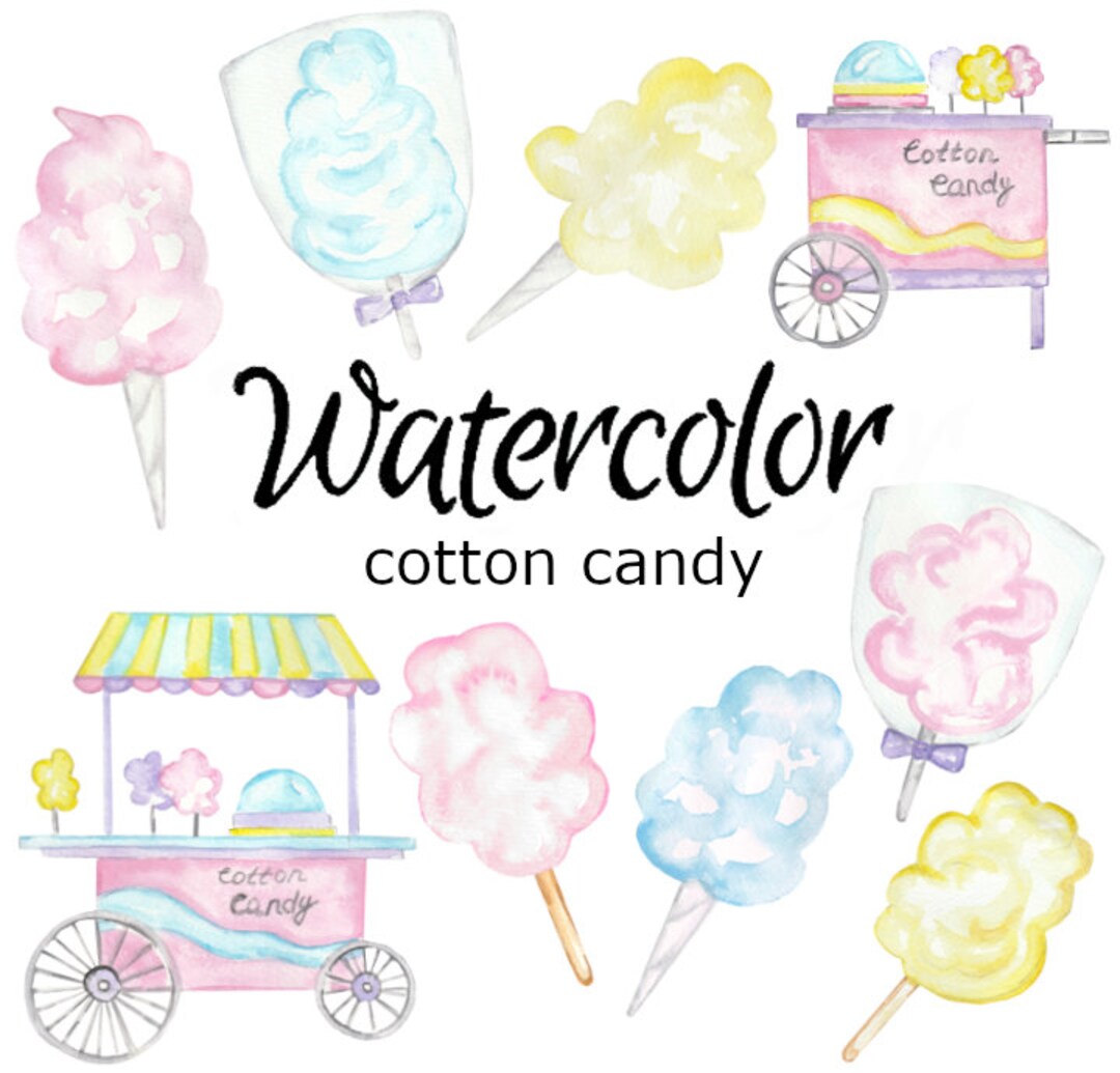 WATERCOLOR CLIPART, Cotton Candy Scrapbooking Png Graphics Watercolour ...