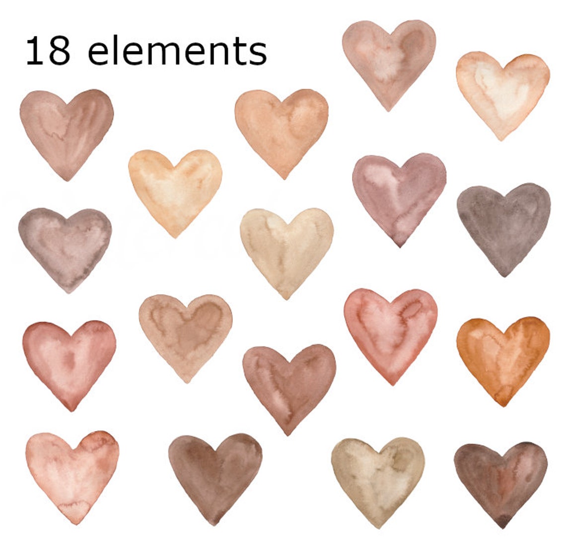 WATERCOLOR CLIPART Brown Hearts Scrapbooking Png Graphics - Etsy