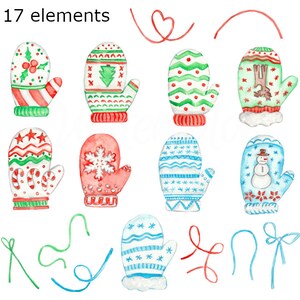 WATERCOLOR CLIPART, Mittens Christmas Gloves on the Farm Scrapbooking ...