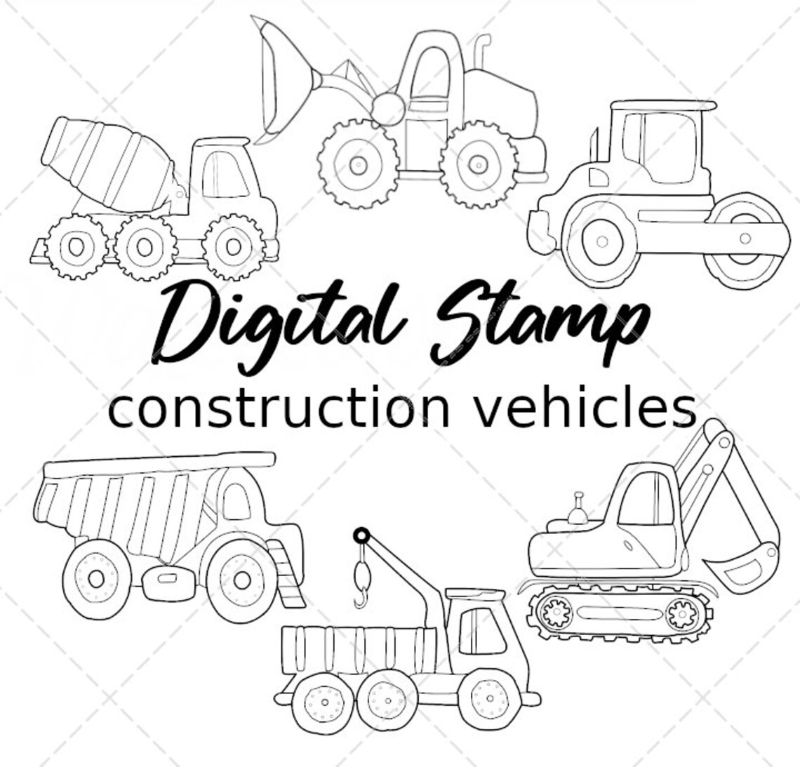 DIGITAL STAMP Construction Vehicles Clipart Vector File Png - Etsy