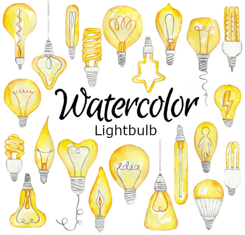 Watercolor Light Bulb Clipart: Scrapbooking PNG Graphics - Etsy