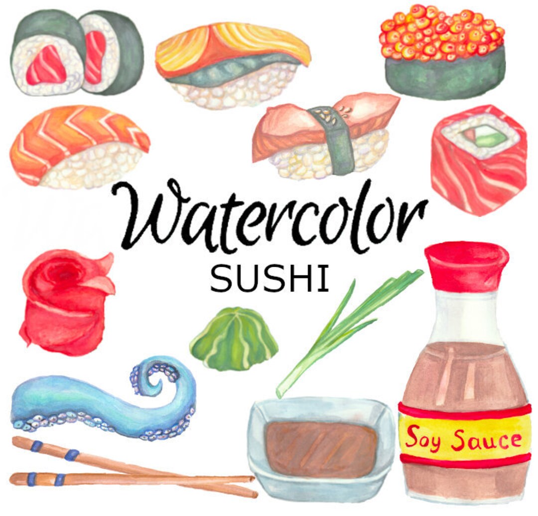 WATERCOLOR CLIPART, Sushi Scrapbooking Png, Graphics, Watercolour ...