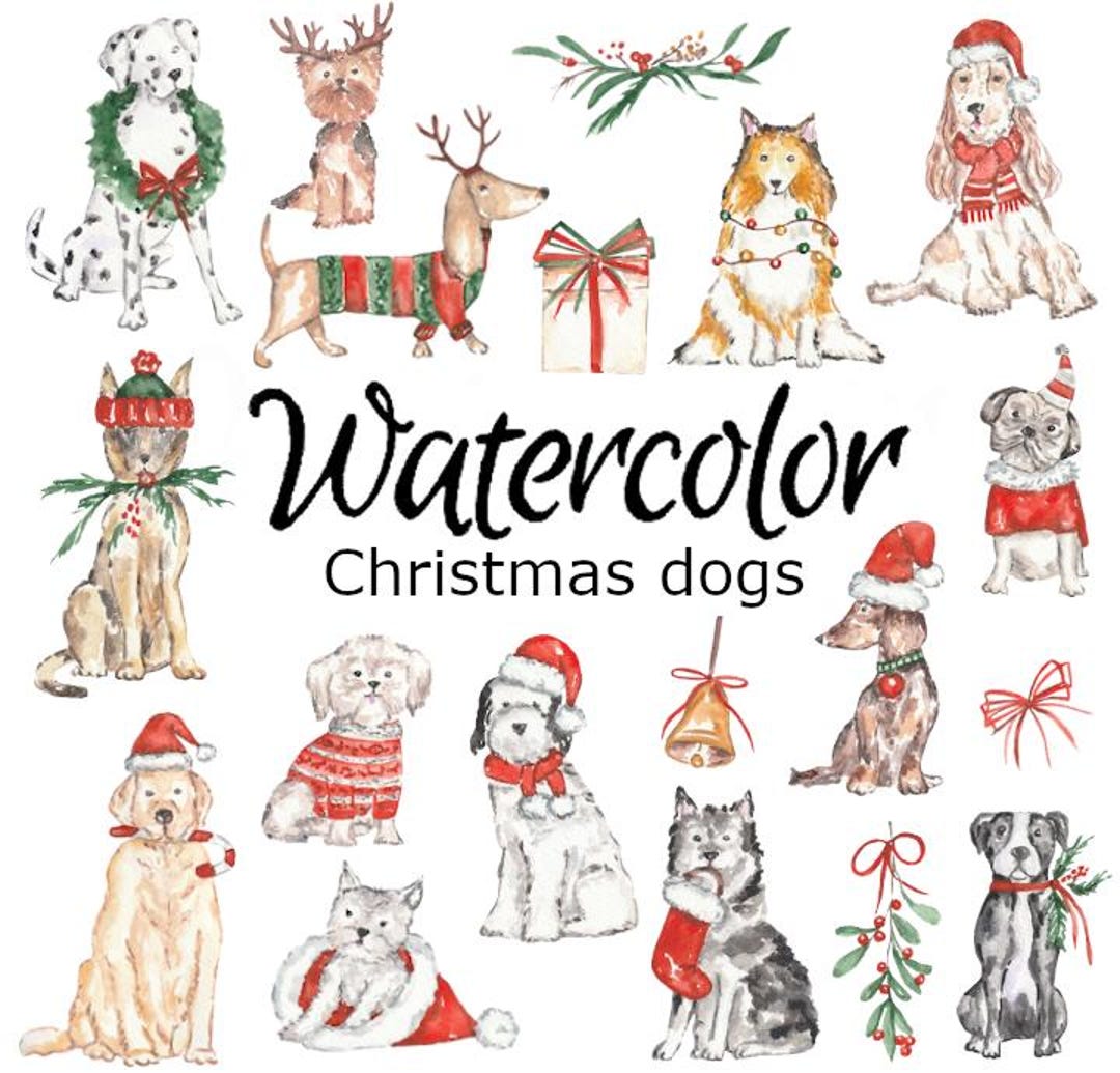 Watercolor Christmas Dogs Clipart: PNG Graphics (digital Download) - Etsy