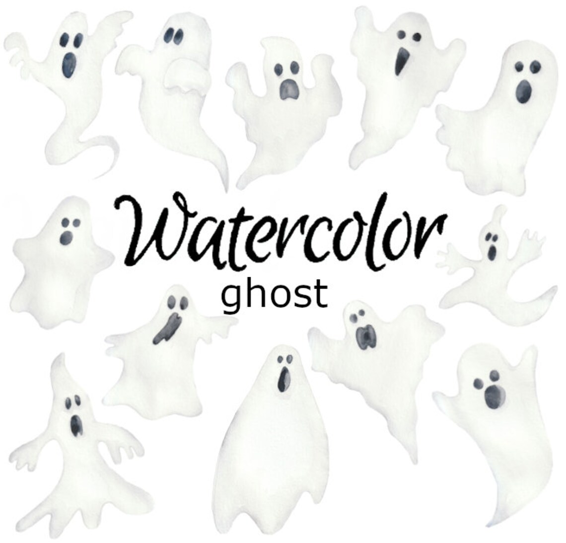 WATERCOLOR CLIPART ghosts halloween png graphics watercolour | Etsy