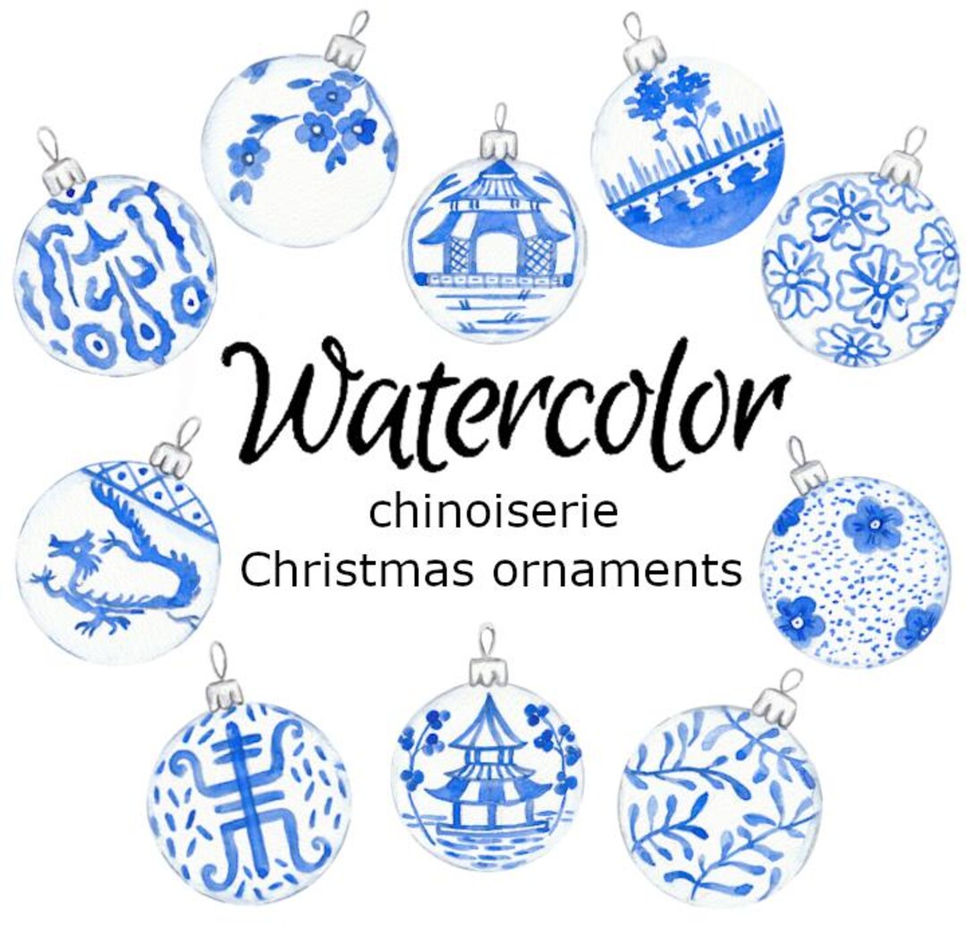 WATERCOLOR CLIPART, Chinoiserie Christmas Scrapbooking Kitchen Png ...