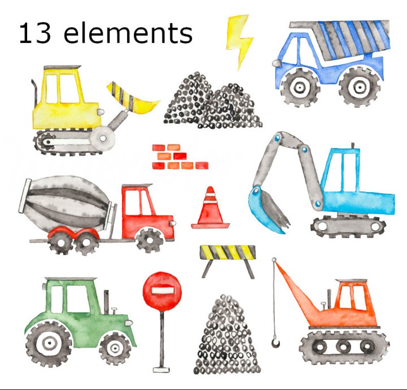 Watercolor Construction Vehicle Clipart: Hand-painted PNG Graphics - Etsy