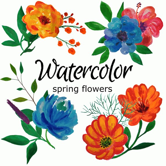 WATERCOLOR CLIPART spring flowers flower png graphics | Etsy