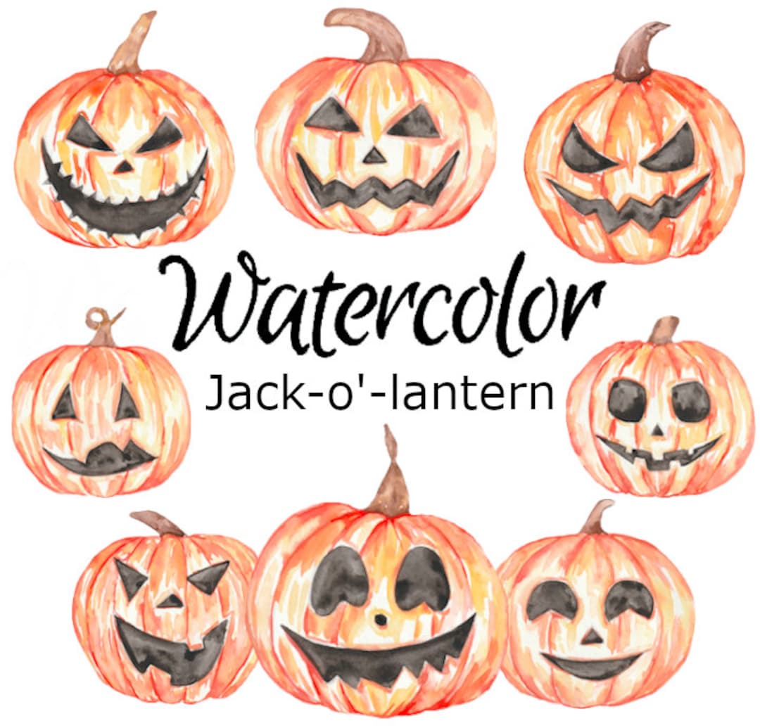 WATERCOLOR CLIPART Jack-o-lanterns Pumpkins Png Graphics Watercolour ...