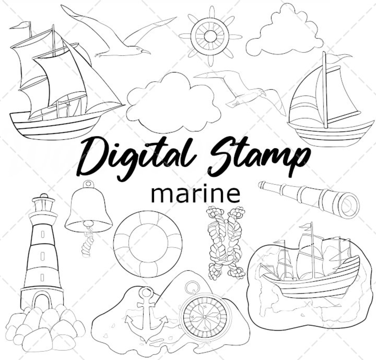 DIGITAL STAMP Marine Clipart Vector File Png Eps Svg Art Digi - Etsy