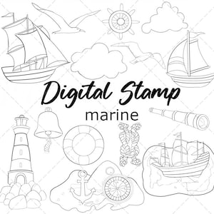 DIGITAL STAMP Marine Clipart Vector File Png Eps Svg Art Digi ...