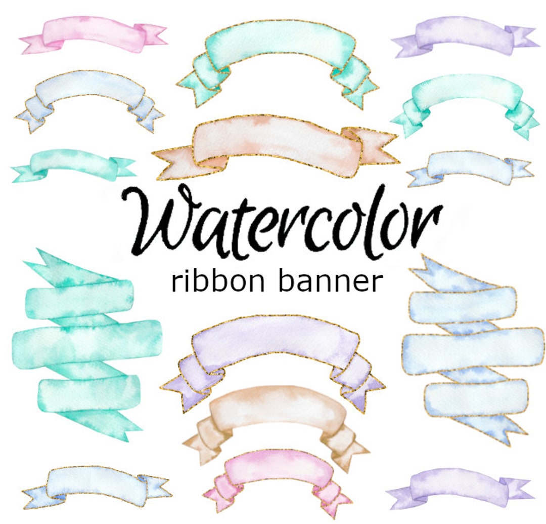 WATERCOLOR CLIPART Ribbon Banner Art Scrapbooking Png, Watercolour ...