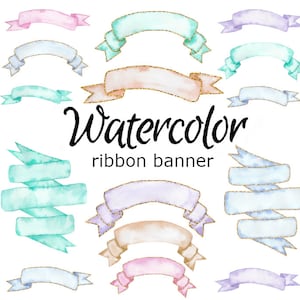 WATERCOLOR CLIPART Ribbon Banner Art Scrapbooking Png, Watercolour ...
