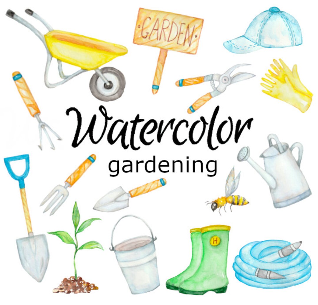 Watercolor Gardening Clipart: Spring Garden PNG Graphics (digital ...