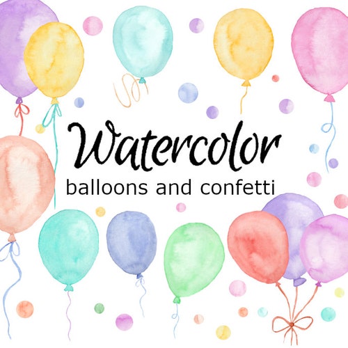Watercolor Balloons Clipart Png Birthday Clipart Balloon - Etsy